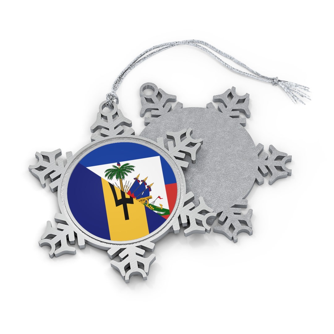 Haitian Bajan Flag Half Haiti Barbados Pewter Snowflake Ornament Gift ...