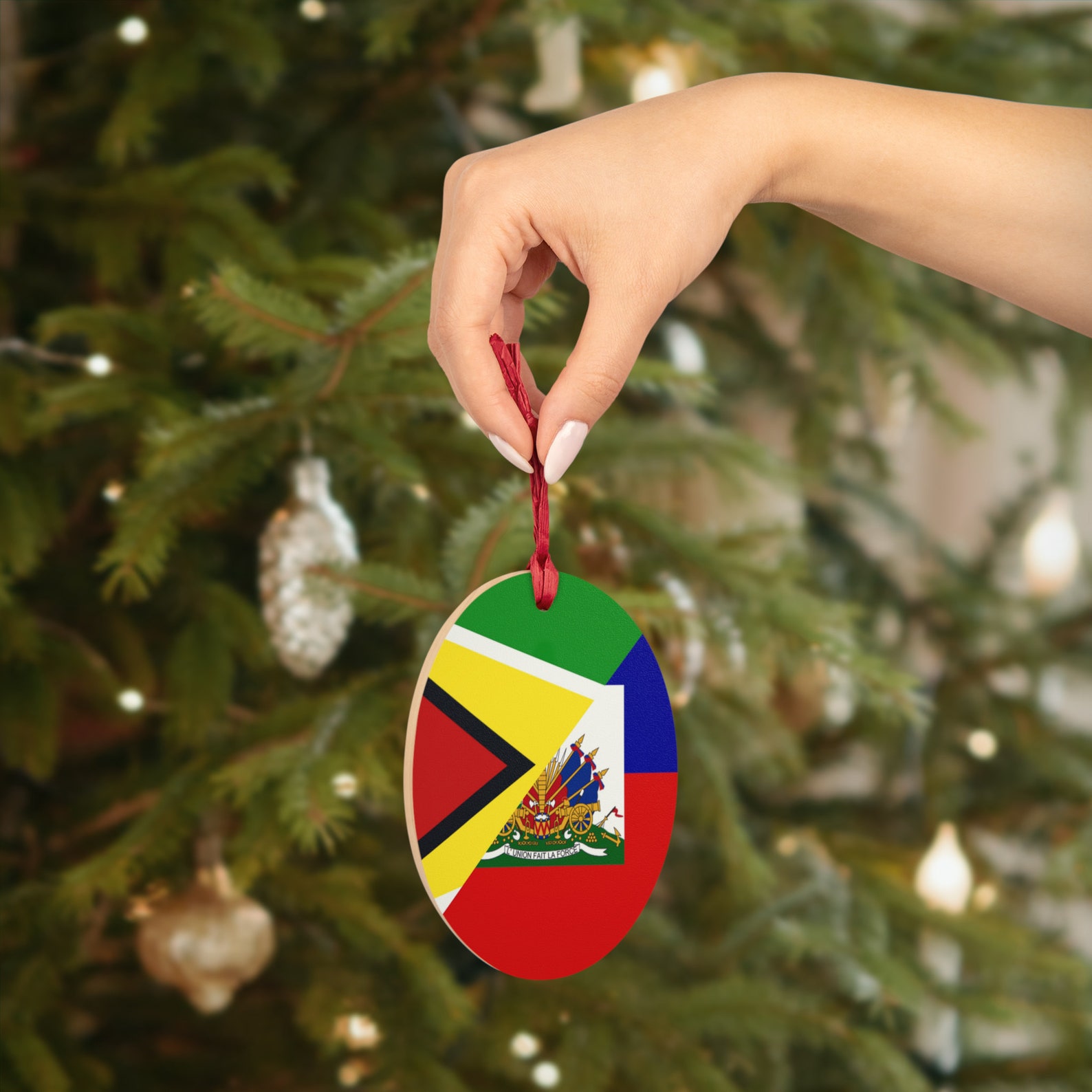 Guyanese Haitian Flag | Half Guyana Haiti Flag Wooden Ornament Gift for ...