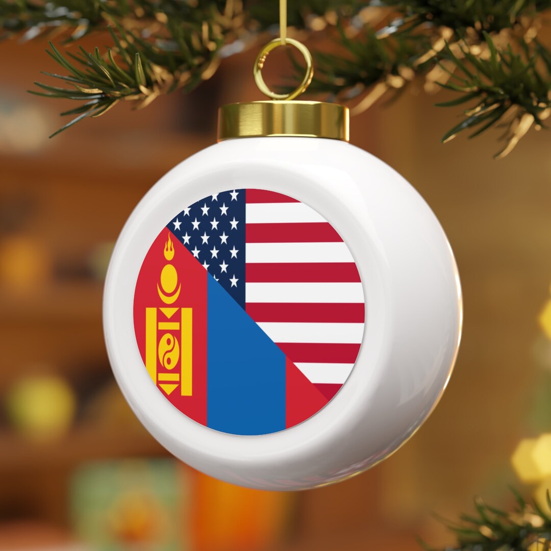 Mongolian American Flag Half Mongolia USA Christmas Tree Ball Ornament ...