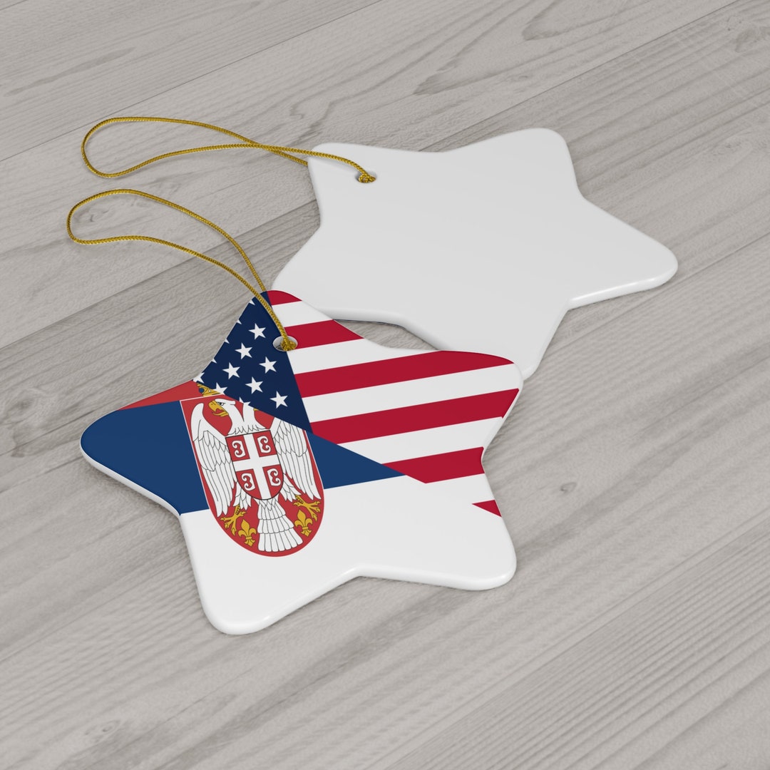 Serbian American Flag Half Serbia USA Ceramic Ornament Christmas Tree ...