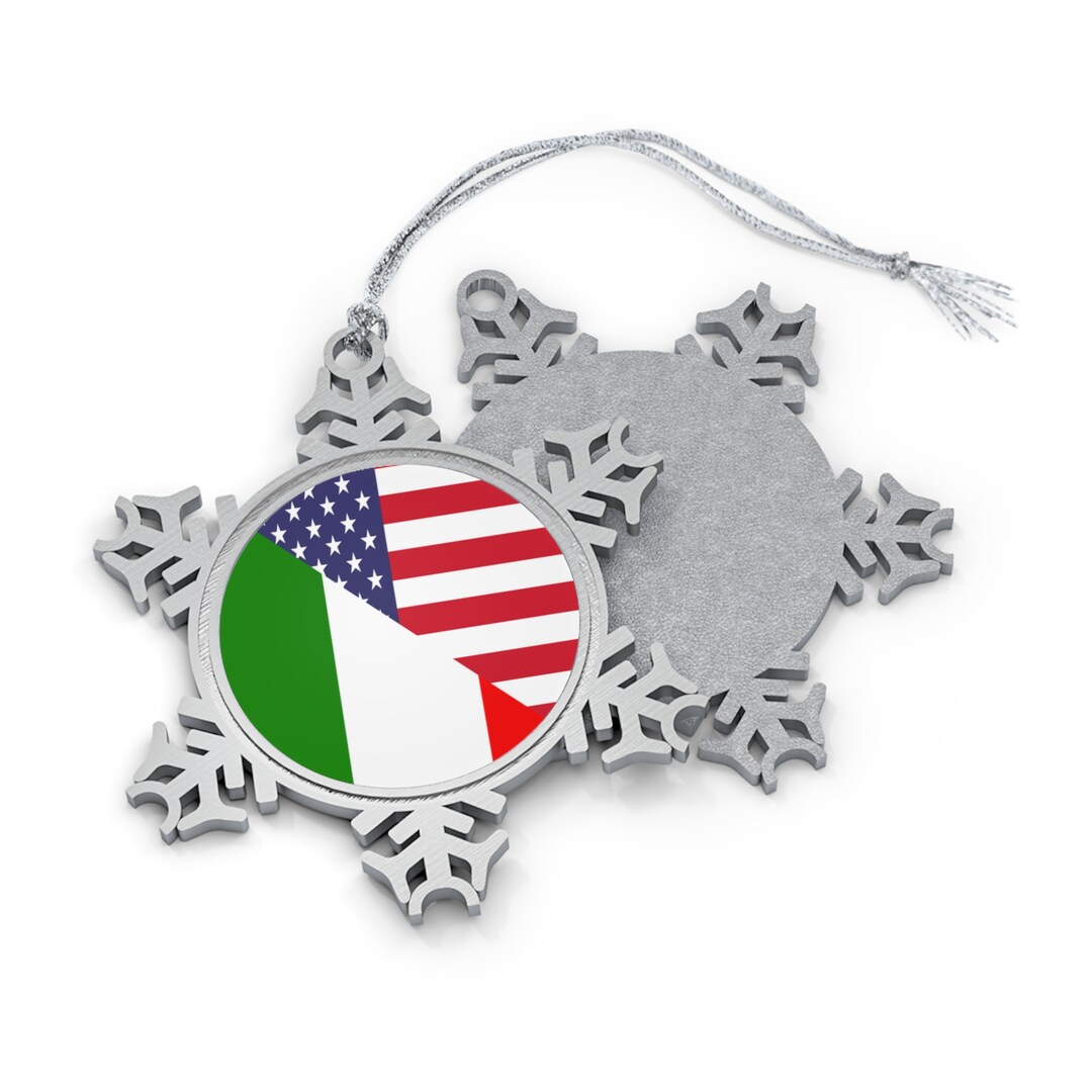 Italian American Flag Italy Italiano USA Pewter Snowflake Ornament Gift ...