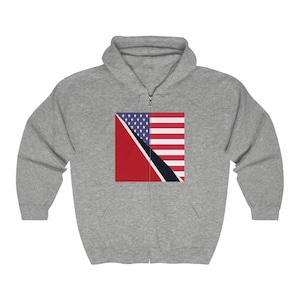 Trinidad American Flag Trini USA Zip Hoodie Hooded Sweatshirt Gift For ...