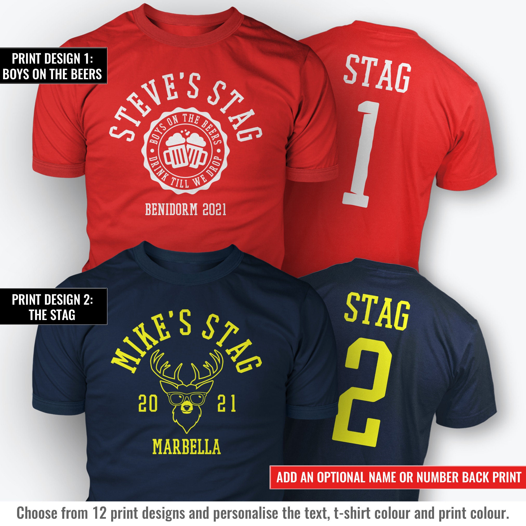 Personalised Stag Do T Shirts Custom Printed Add Back Name Etsy