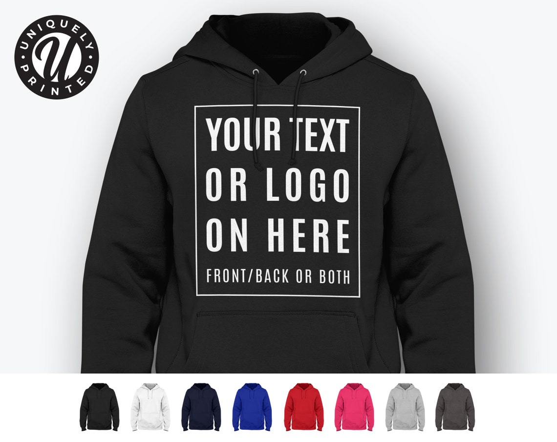 Personalised Hoodie Custom Printed Your Text Logo Design - Etsy