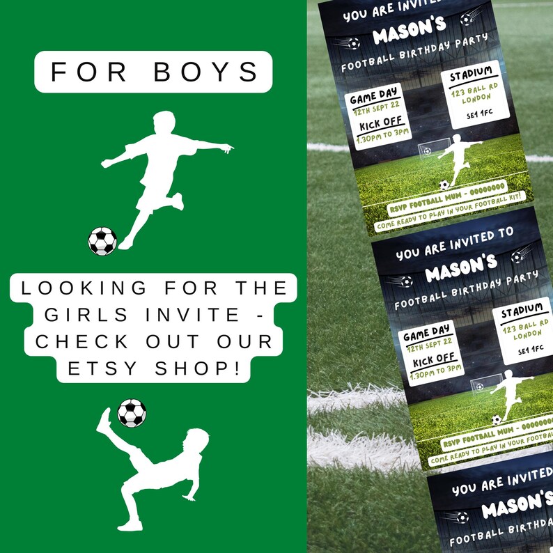 Boys Football Pitch Party Invitation Printable Canva Edit Template ...
