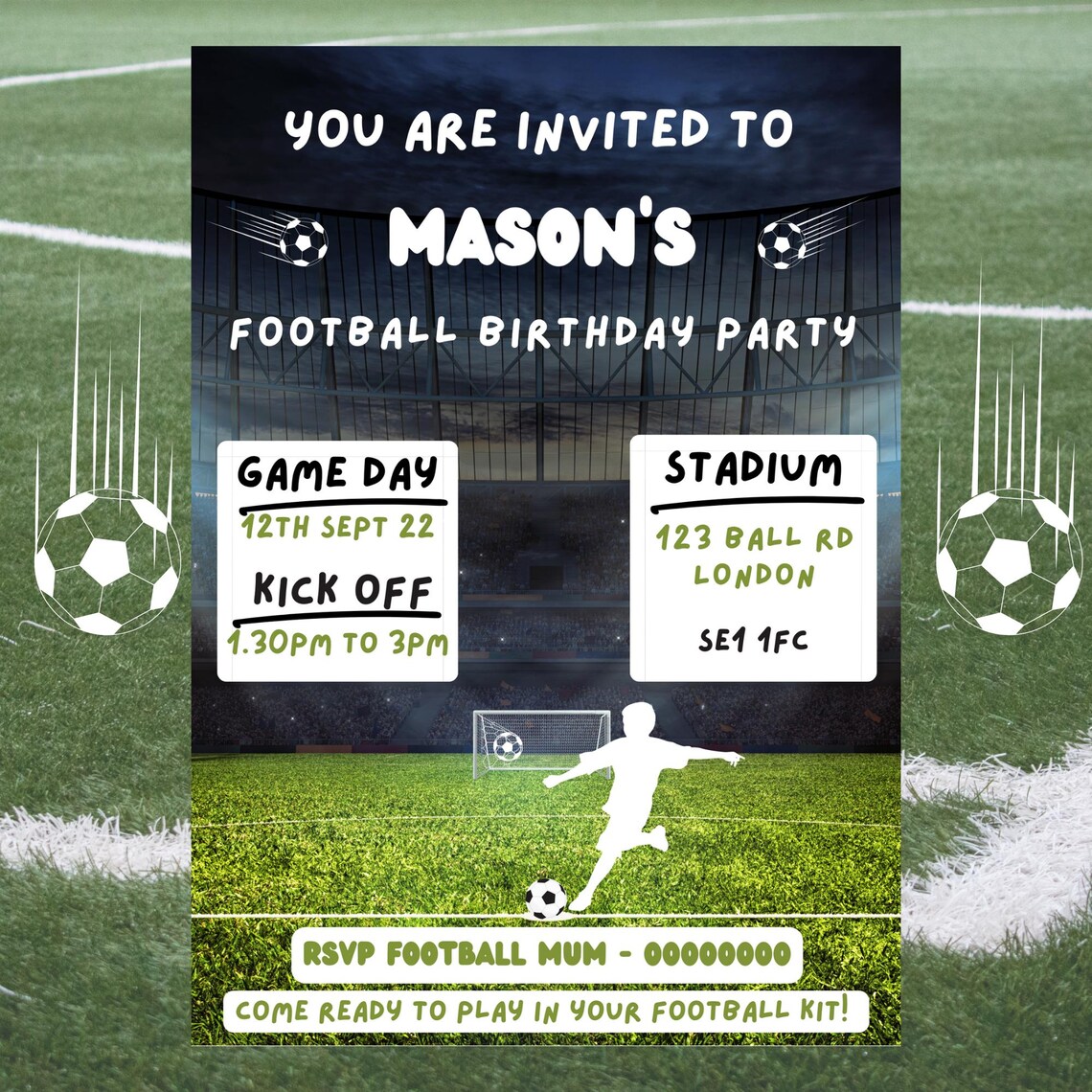 Boys Football Pitch Party Invitation Printable Canva Edit Template ...