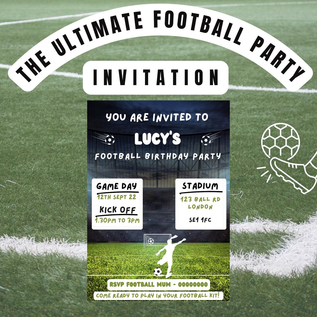 Girls Football Pitch Party Invitation Printable Canva Edit Template ...