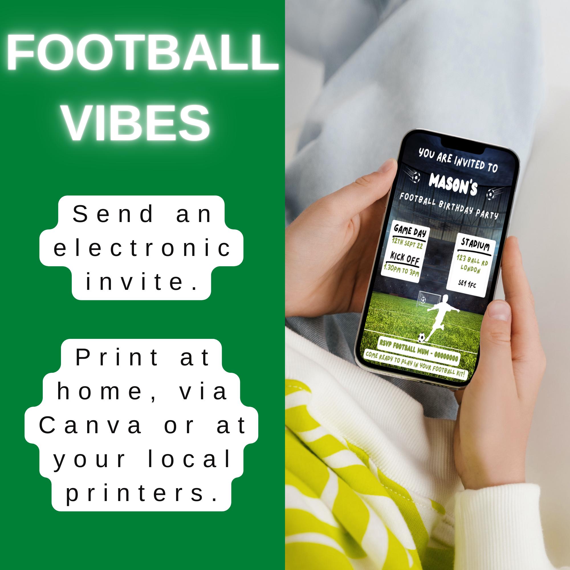 Boys Football Pitch Party Invitation Printable Canva Edit Template ...
