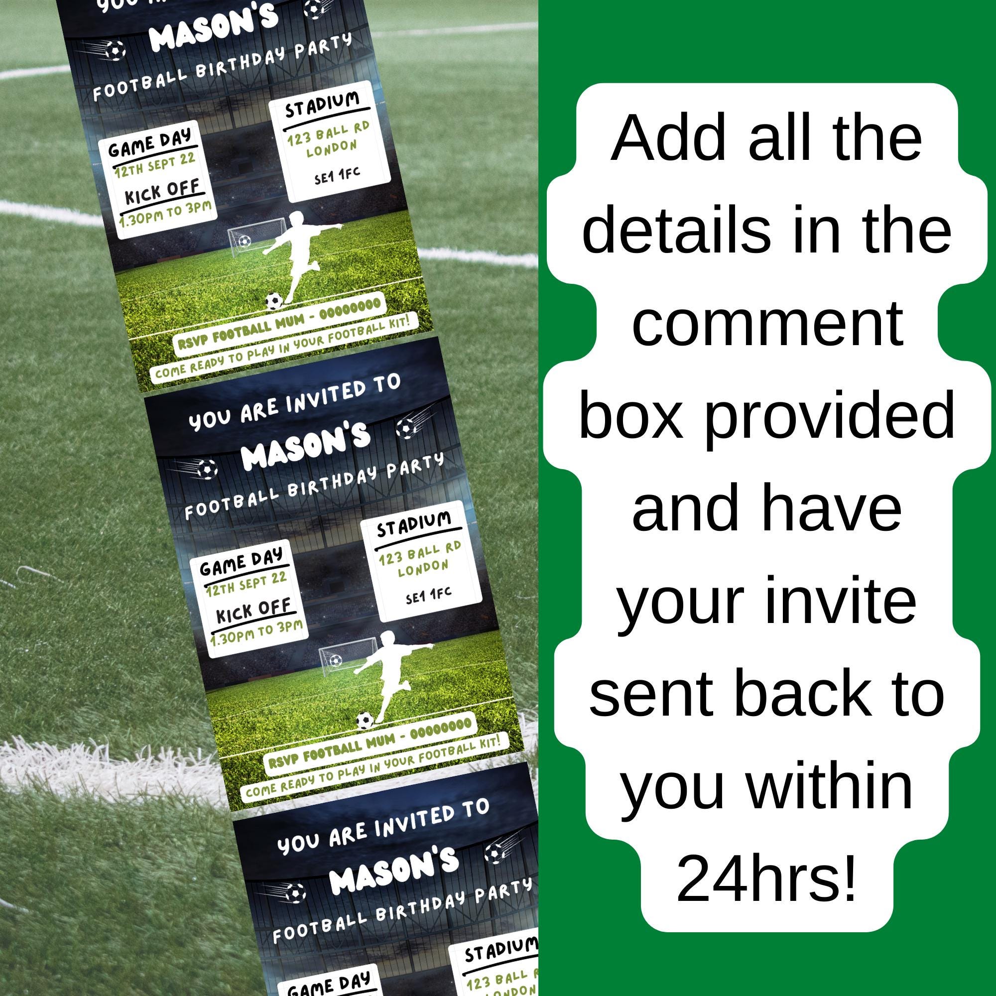 Boys Football Pitch Party Invitation Printable Canva Edit Template ...