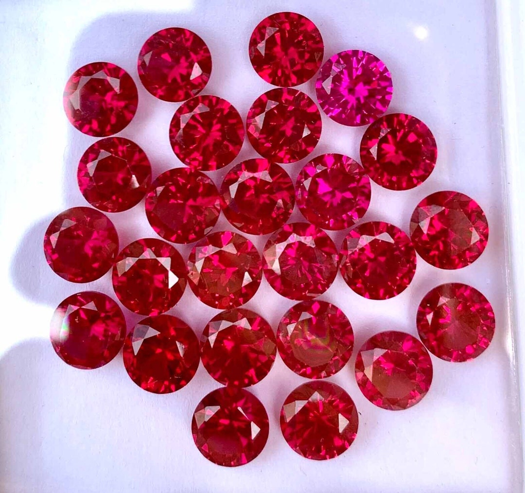 50 Pcs Natural Flawless Mogok Red Ruby Round Cut Loose Gemstone ...