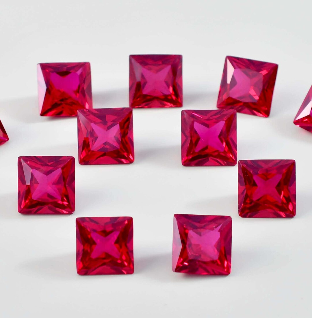 10 Pcs Natural Flawless Mogok Red Ruby Square Cut Loose Gemstone ...