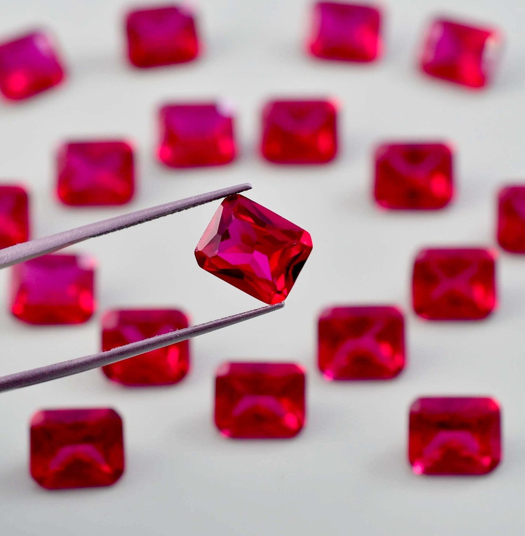 50 Pcs Natural Flawless Mogok Red Ruby Emerald Cut Loose Gemstone ...