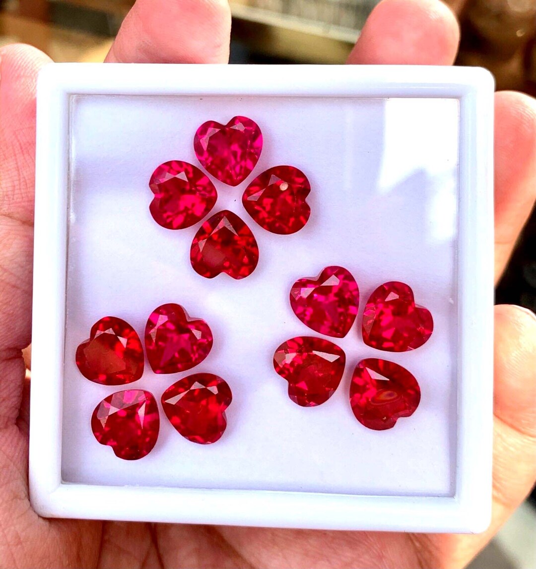 100 Pcs Natural Flawless Mogok Red Ruby Heart Cut Loose Gemstone ...