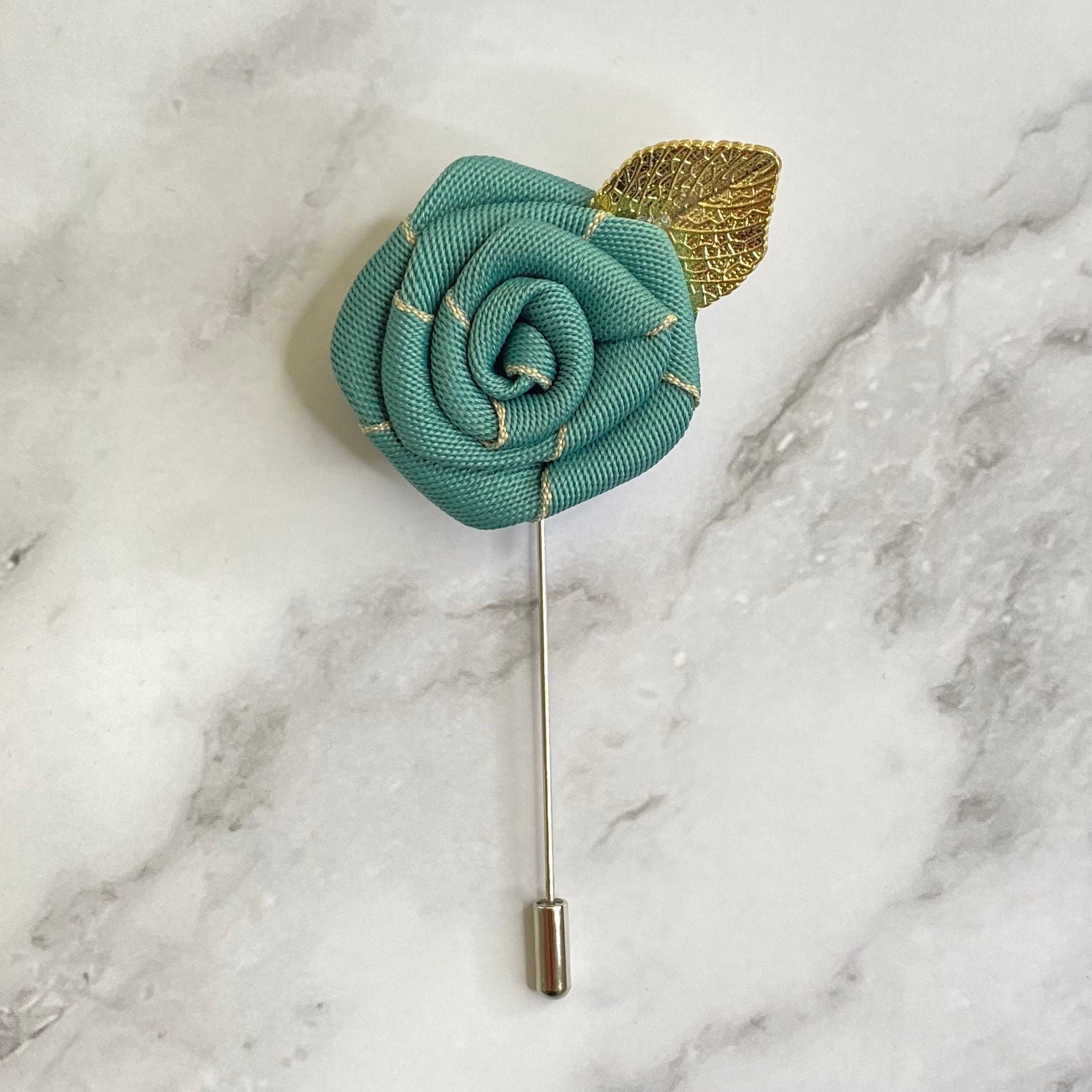 Teal Lapel Pin With Gold Leaf Gift for Him - Etsy