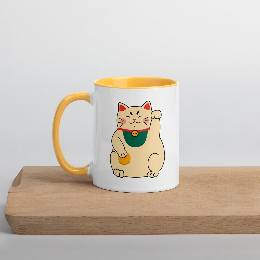 Maneki Neko Mug Chinese New Year Mug White Ceramic Mug With Colorful ...