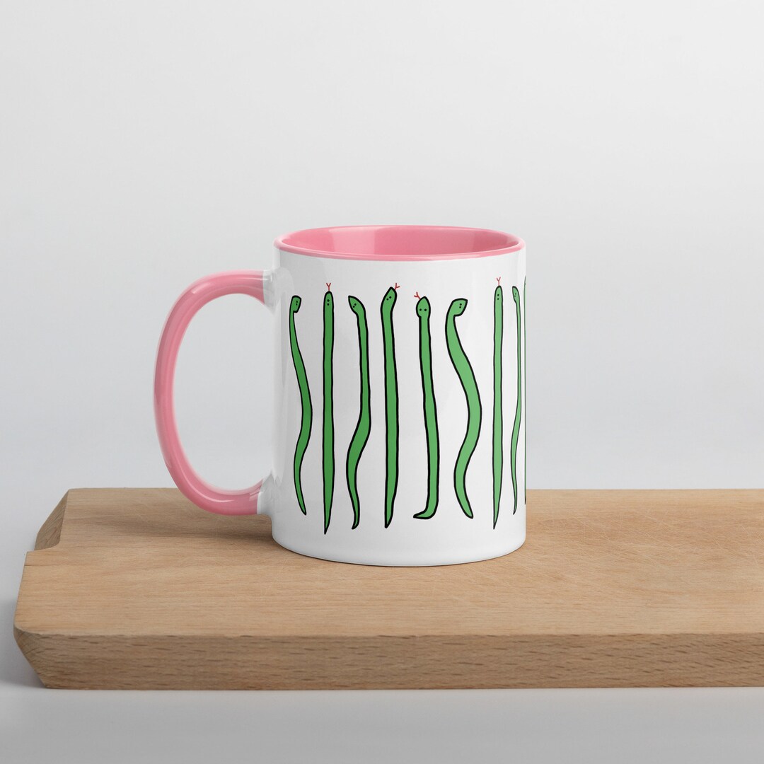 Green Snakes Mug Bright White Mug With Colored Interior in Yellow, Pink ...