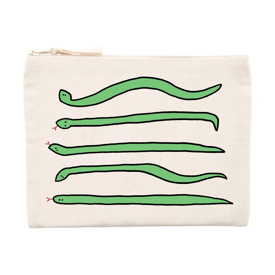 Snake Print Pencil Case Eco-responsible Zipped Pouch in White Cotton ...
