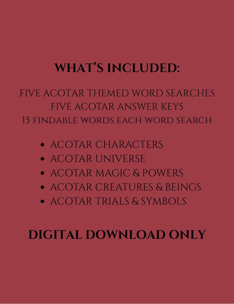 ACOTAR Word Search Bundle Printable – 5 A Court of Thorns and Roses ...