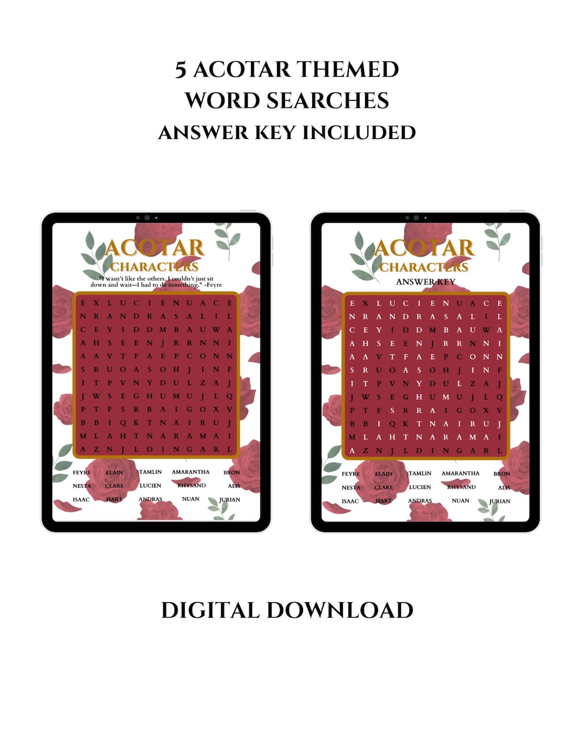 ACOTAR Word Search Bundle Printable – 5 A Court of Thorns and Roses ...