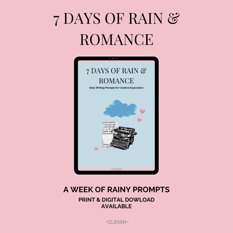 7-day Romance & Rain Writing Prompt Journal (printable/digital PDF) - Etsy