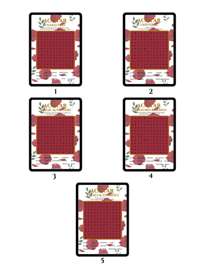 ACOTAR Word Search Bundle Printable – 5 A Court of Thorns and Roses ...