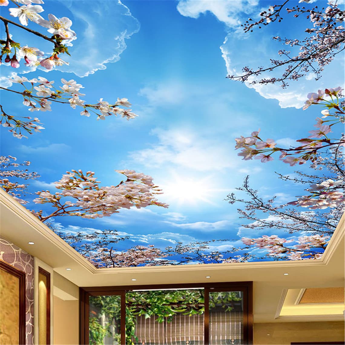 3d Ceiling Mural Wallpaper Romantic Blue Sky White Clouds Etsy