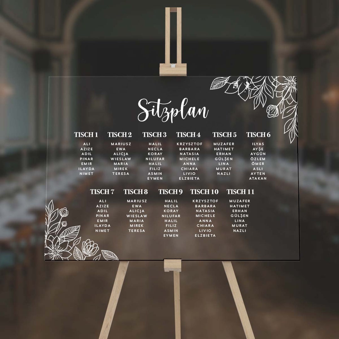 Seating Plan for the Wedding Engagement Registry Office Made of Acrylic ...