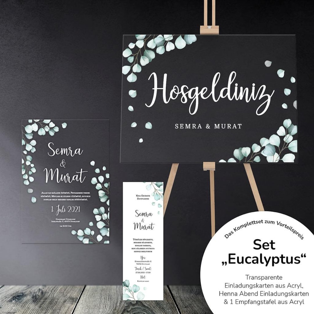 Acrylic Glass Invitation Card and Reception Board Set / Plexiglas / Söz ...