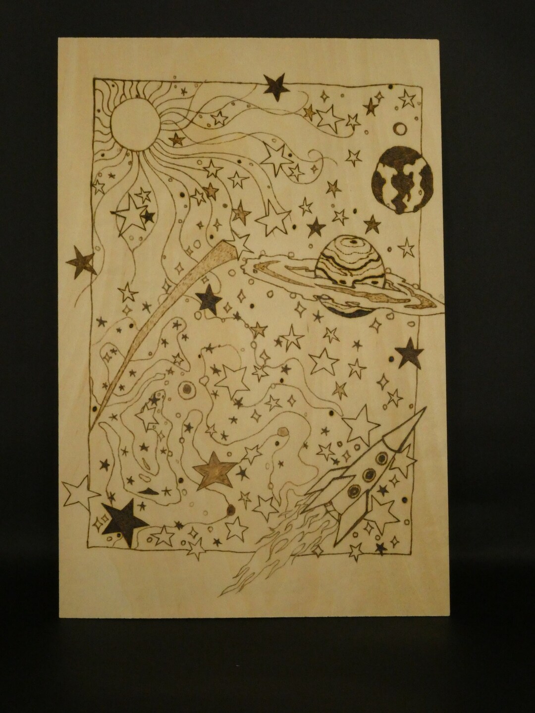 Children's Space Poster Pyrography on Wood Handmade - Etsy