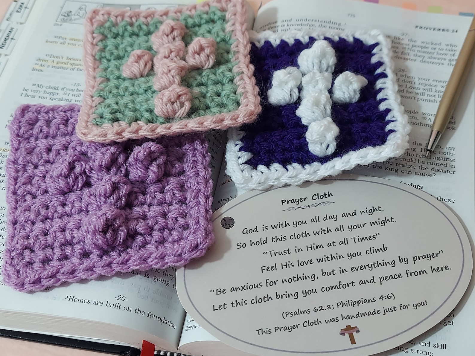 Crochet Prayer Cloth With Prayer Card, Cross, Faith, God, Comfort ...