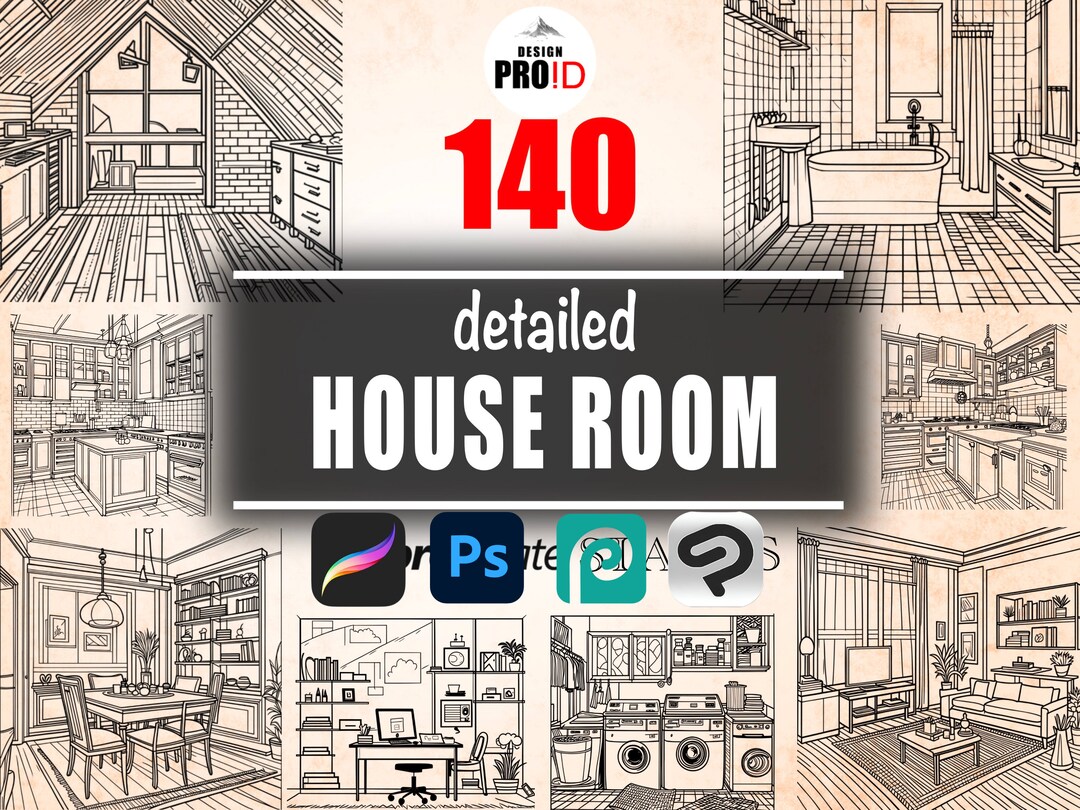 140 Procreate House Room Stamps, Living Room Stamps, Kitchen Stamps ...