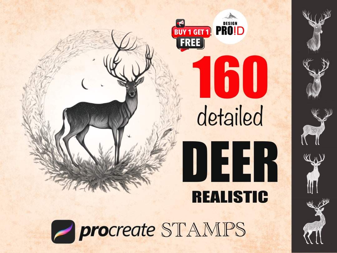 160 Deer Stamps for Procreate - High-quality Procreate Brushes Set ...