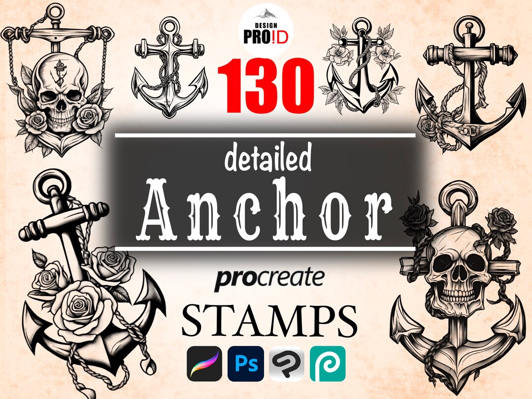 Traditional Anchor Procreate Stamp | 130 Trad Ship Anchor Brush Stamps ...