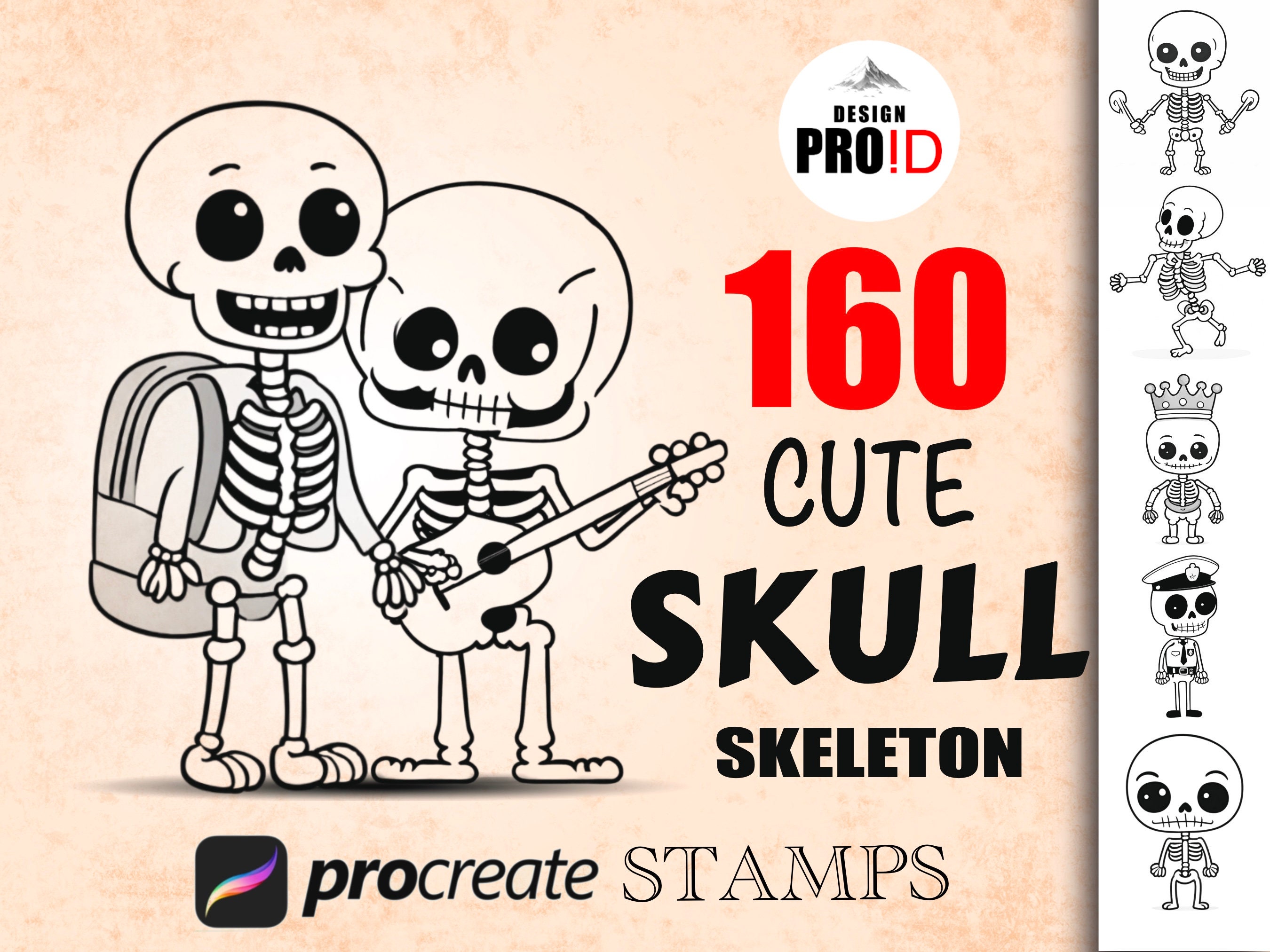 160 Skeleton Procreat Stamps | Procreate Skeleton Doodle Stamps | Dancing Skeleton STAMPS ...