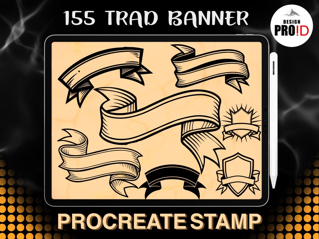 155 Traditional Banner Procreate Stamp - Set Banner Ribbon Brush Stamps ...
