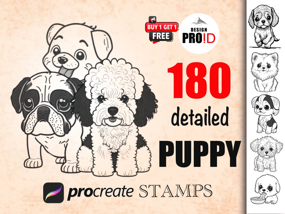 180 Dog Procreate Stamp, Set Dog Breed Brush Stamps | Puppy Brushes ...