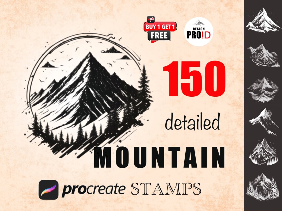150 Mountain Landscape Procreate Stamp Bushes | Detailed Scenery Procreate Stamps | Mountain ...
