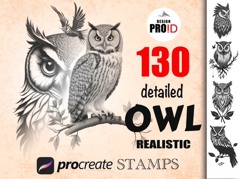 130 Owl Stamps for Procreate / Owl Stamp 130 Owl Designs Stamps Digital ...