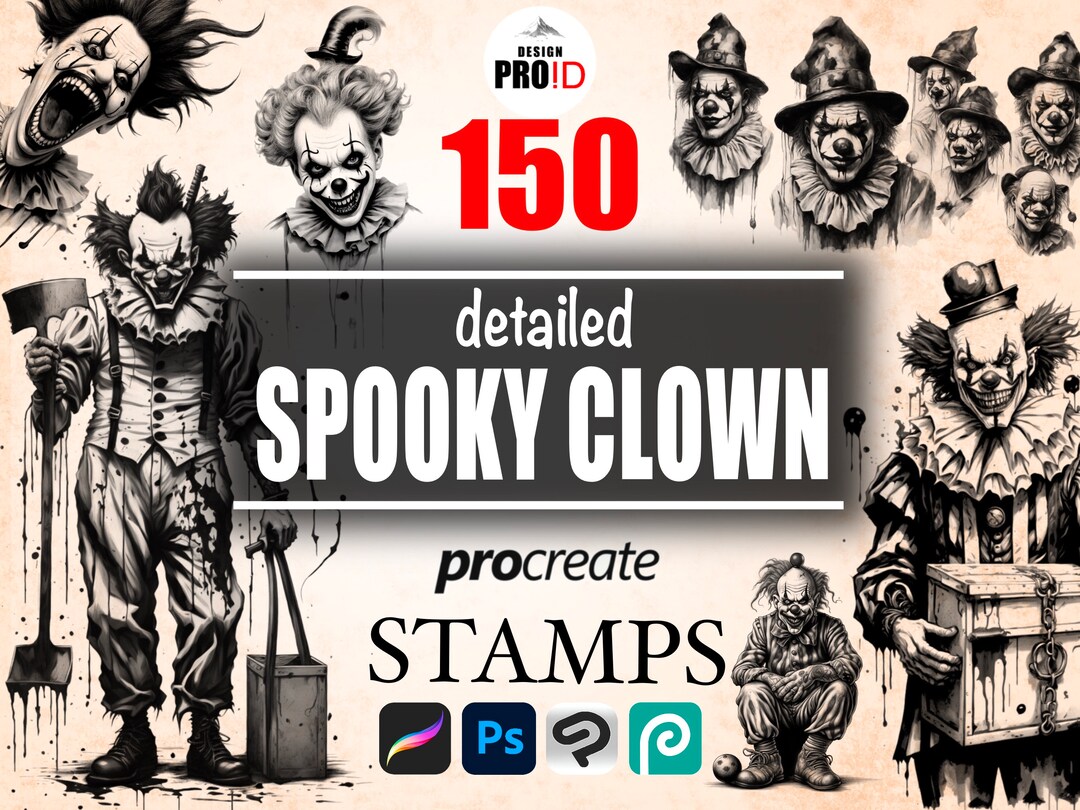 150 Spooky Clown Stamps for Procreate Brushes, Halloween Procreate ...