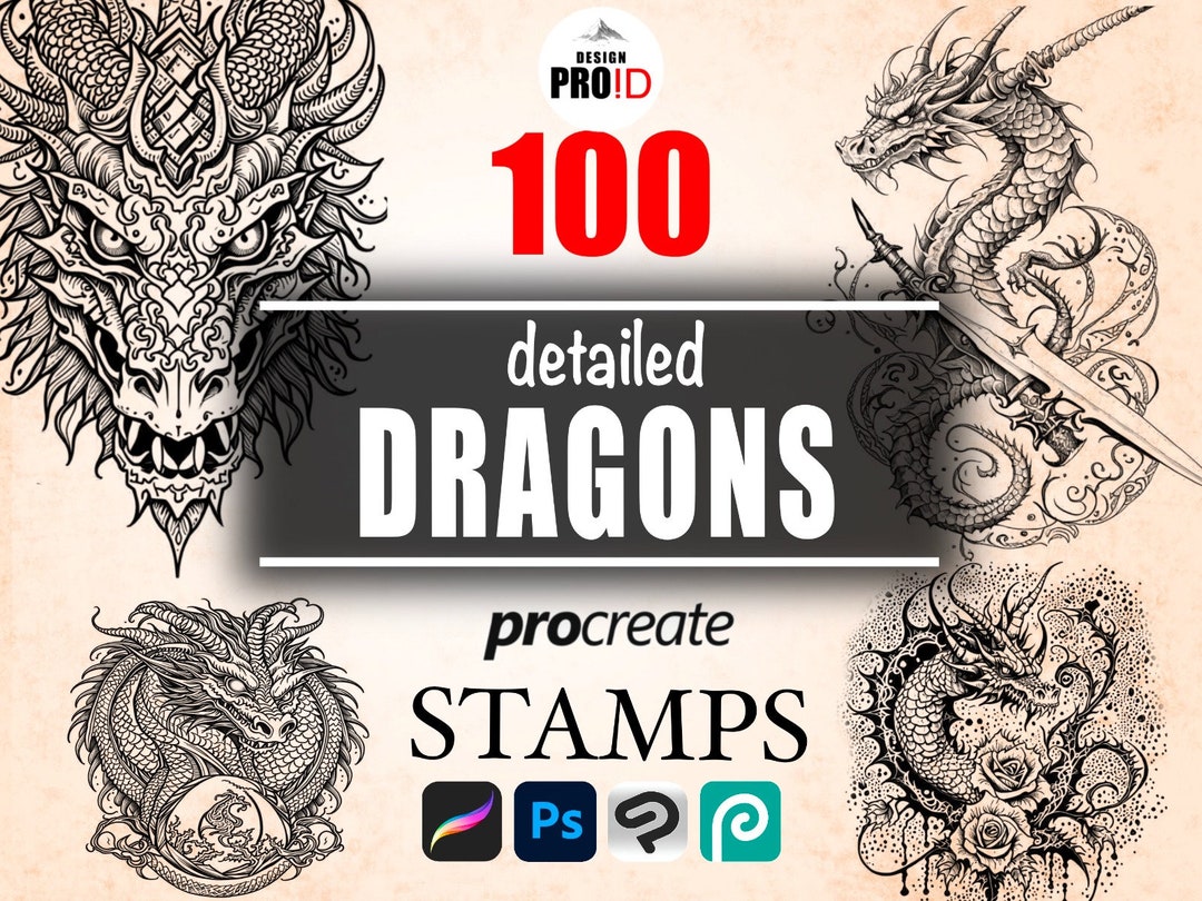 100 DRAGON BRUSH for Procreate / Photoshop / Clip Studio Paint ...