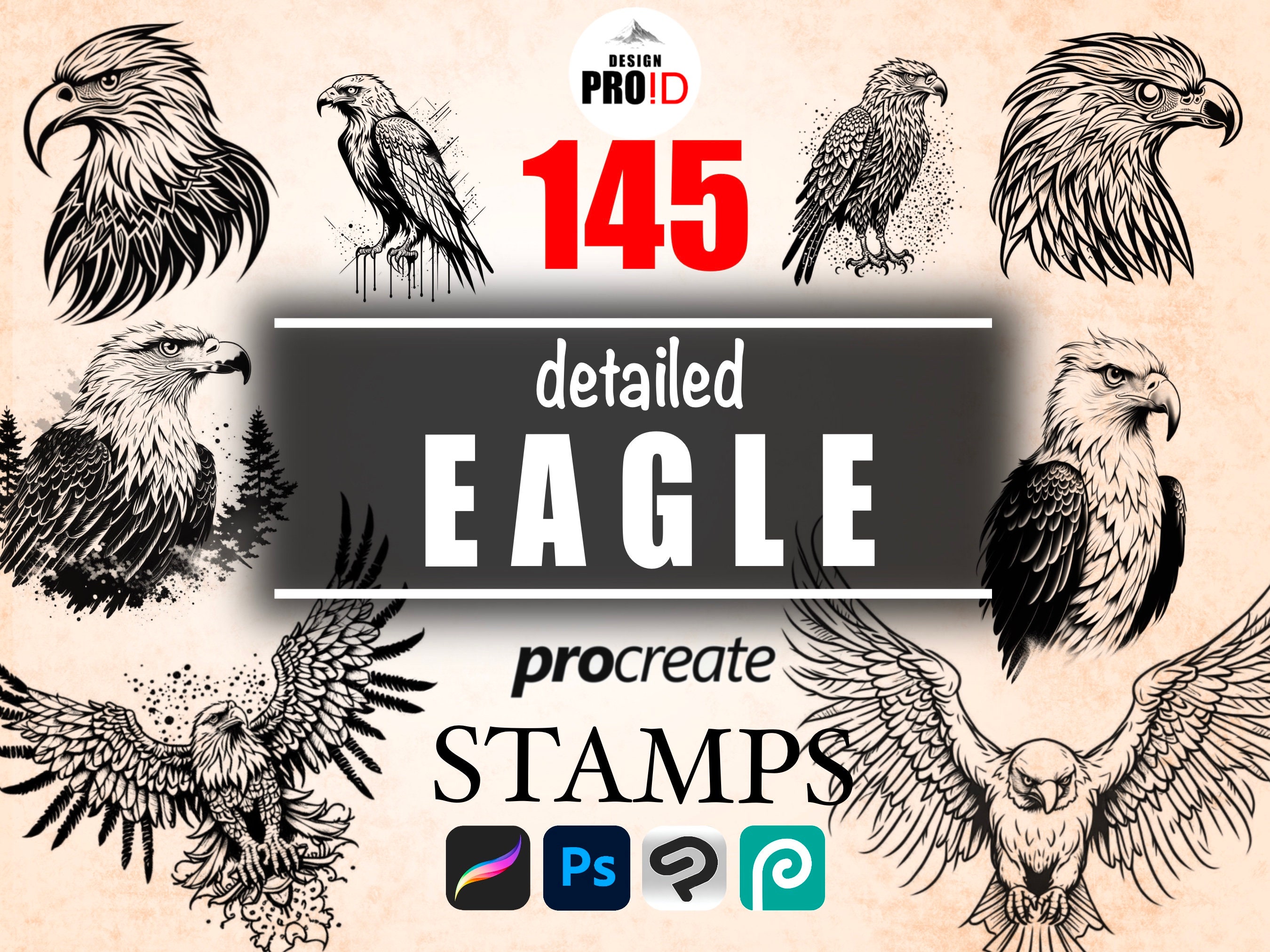 145 Eagle Stamps for Procreate, Photoshop, Clip Studio Paint, Eagle Brushes Procreate, Eagle ...