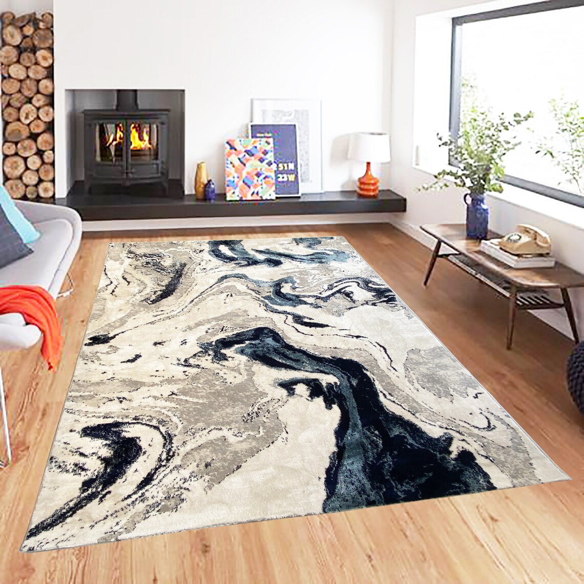 RUGS Blue Modern Abstract Small Extra Large Floor Carpets Rugs | Etsy