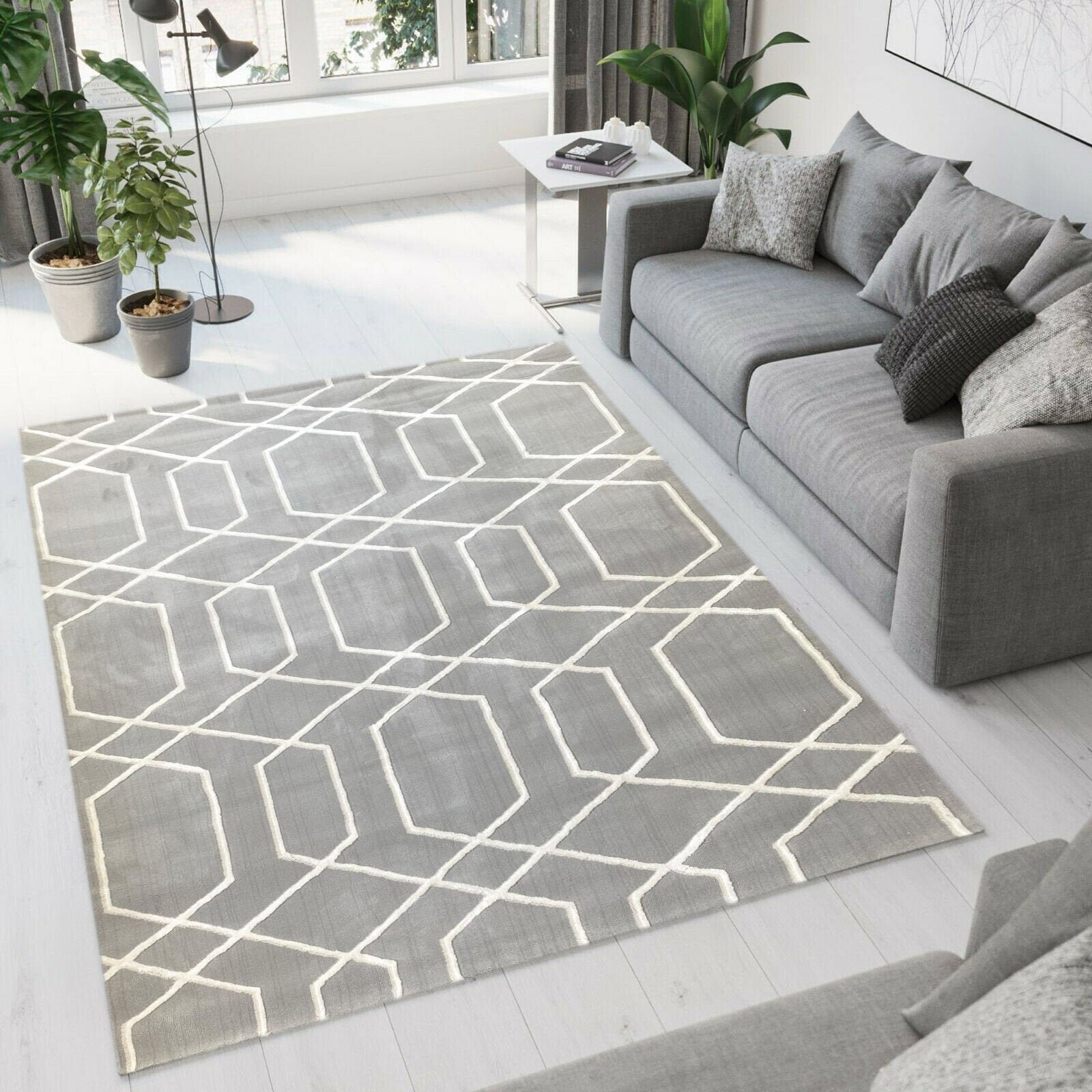 GREY Geometric Modern Small Extra Large Floor Carpets Rugs Mats Cheap ...