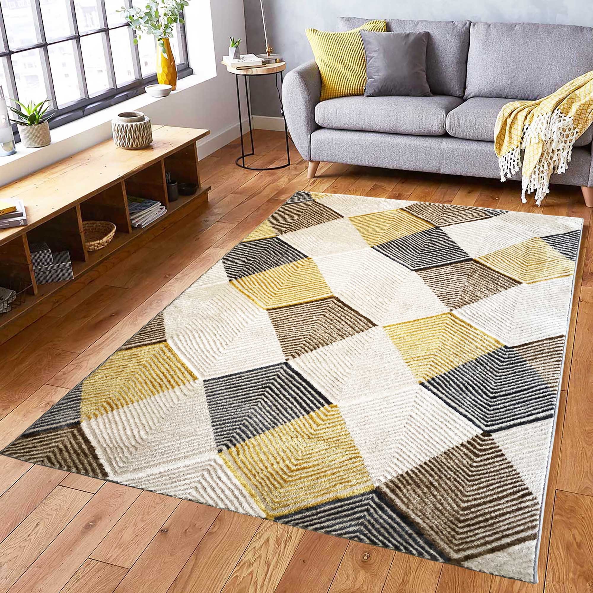 Modern Rugs Yellow Extra Large Small Livingroom Floor Carpets Mats ...