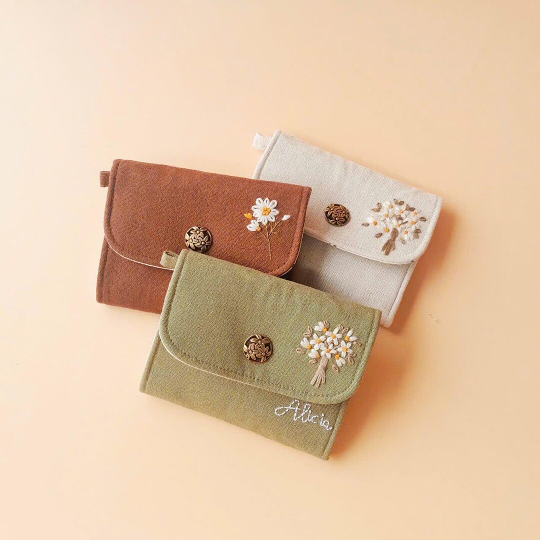 Hand Embroidered Linen Wallet for Women,personalized Wallet, Custom ...