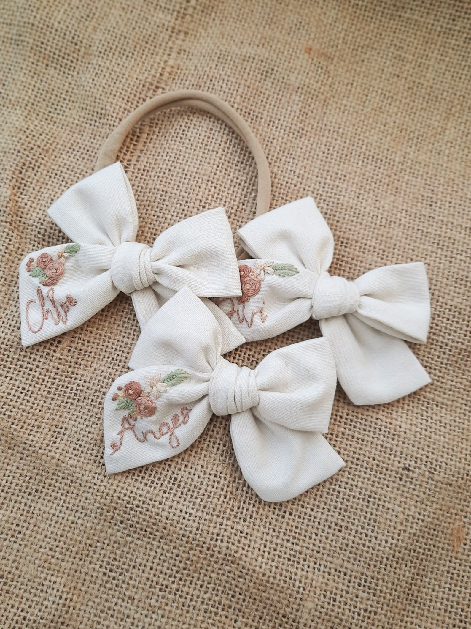 Custom Name Hand Embroidered Baby Bow Personalized Name Bow - Etsy