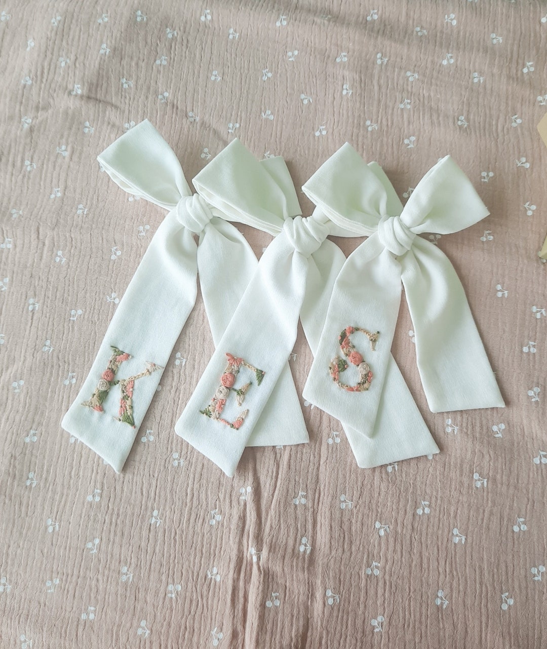 Custom Initial Hand Embroidery Bow | Custom Name Bow | Personalized ...