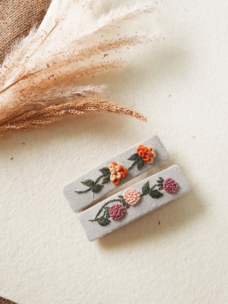 Hand Embroidered Floral Barrette: Linen Hair Clip - Etsy