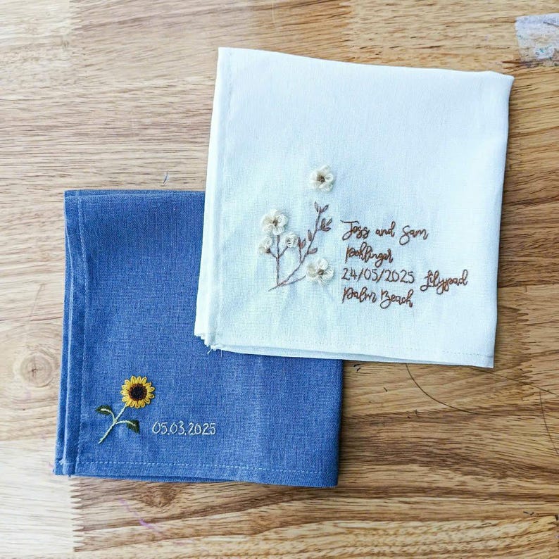 Embroidered Linen Wedding Handkerchief: Custom Floral Gift - Etsy