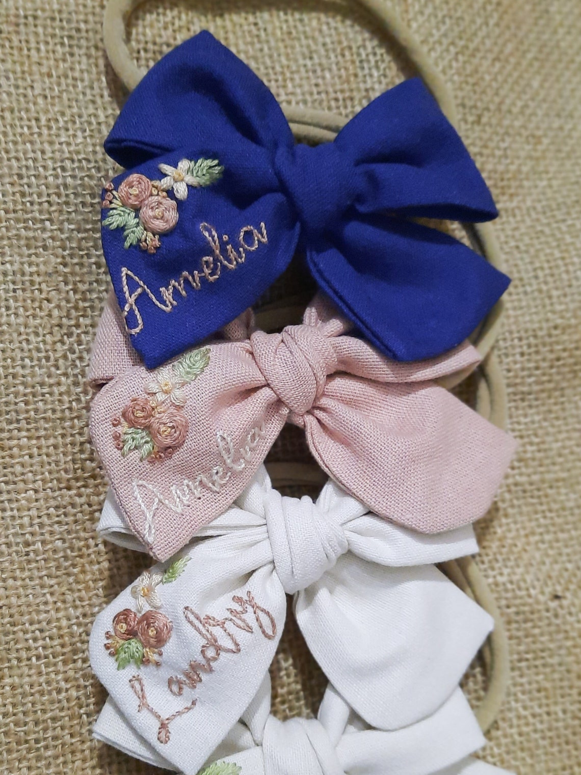Custom Name Hand Embroidered Baby Bow Personalized Name Bow - Etsy